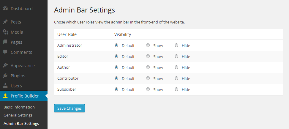 Admin Bar Settings - Cozmoslabs