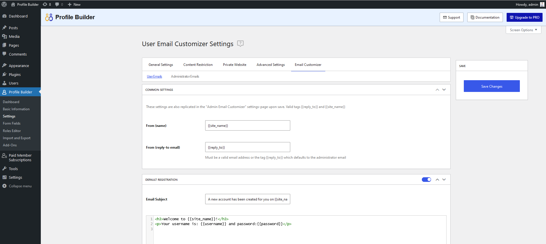User Email Customizer