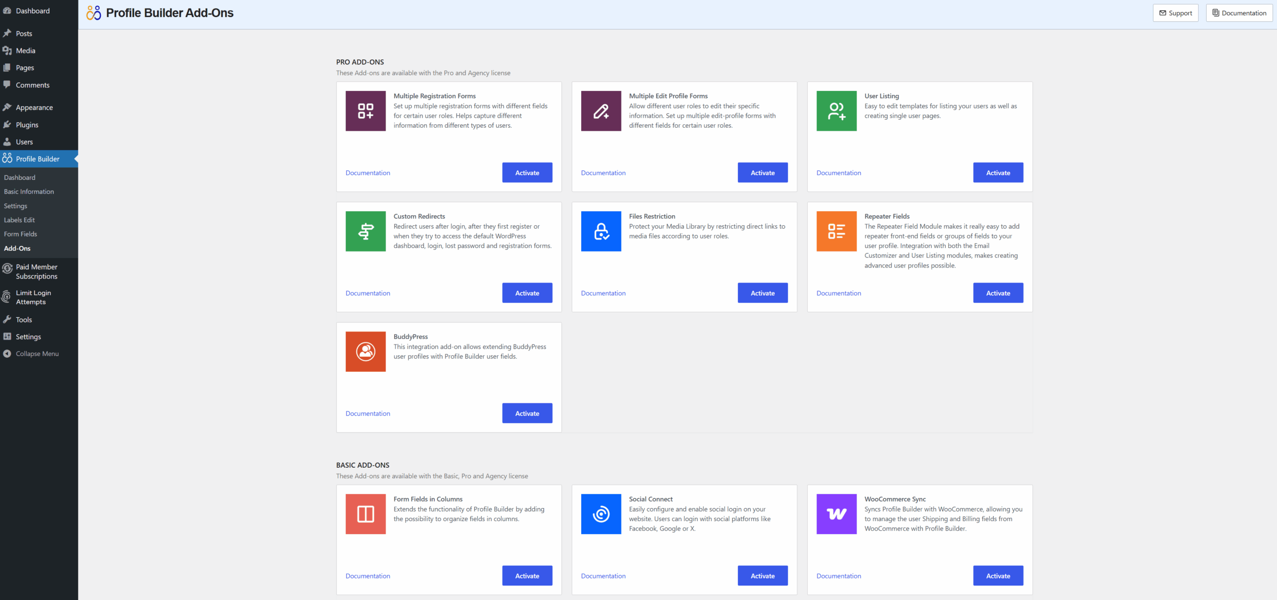 Profile Builder Add-ons