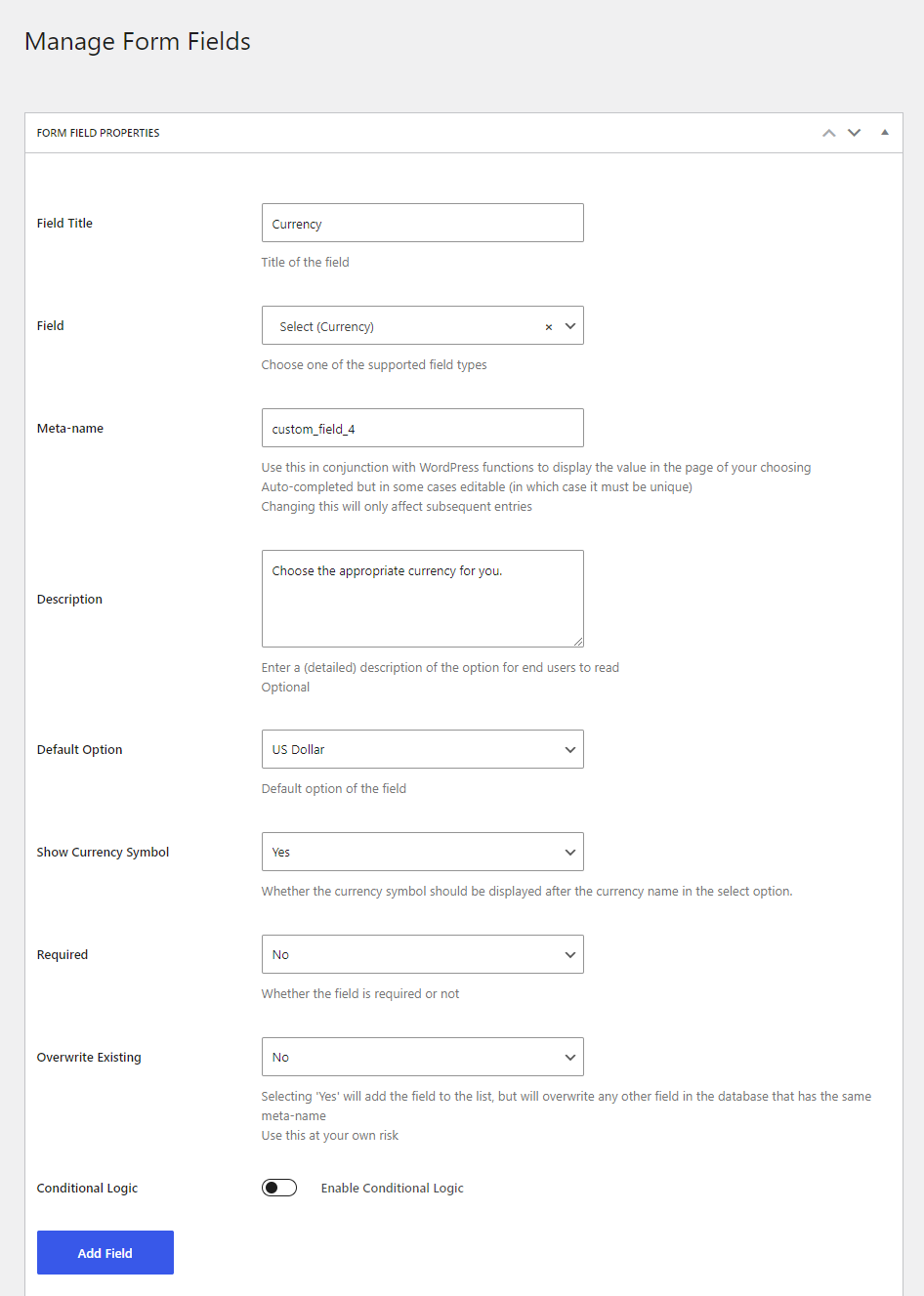 Select (Currency) Field
