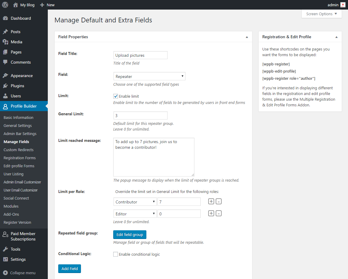 Add Repeater Fields Module to Registration and Edit Profile forms Add Repeater Fields Module to Registration and Edit Profile forms
