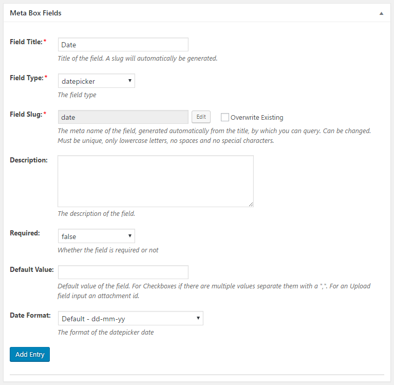 Datepicker Custom Field Datepicker Custom Field
