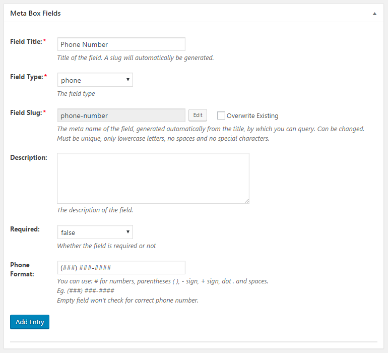 Phone Custom Field 