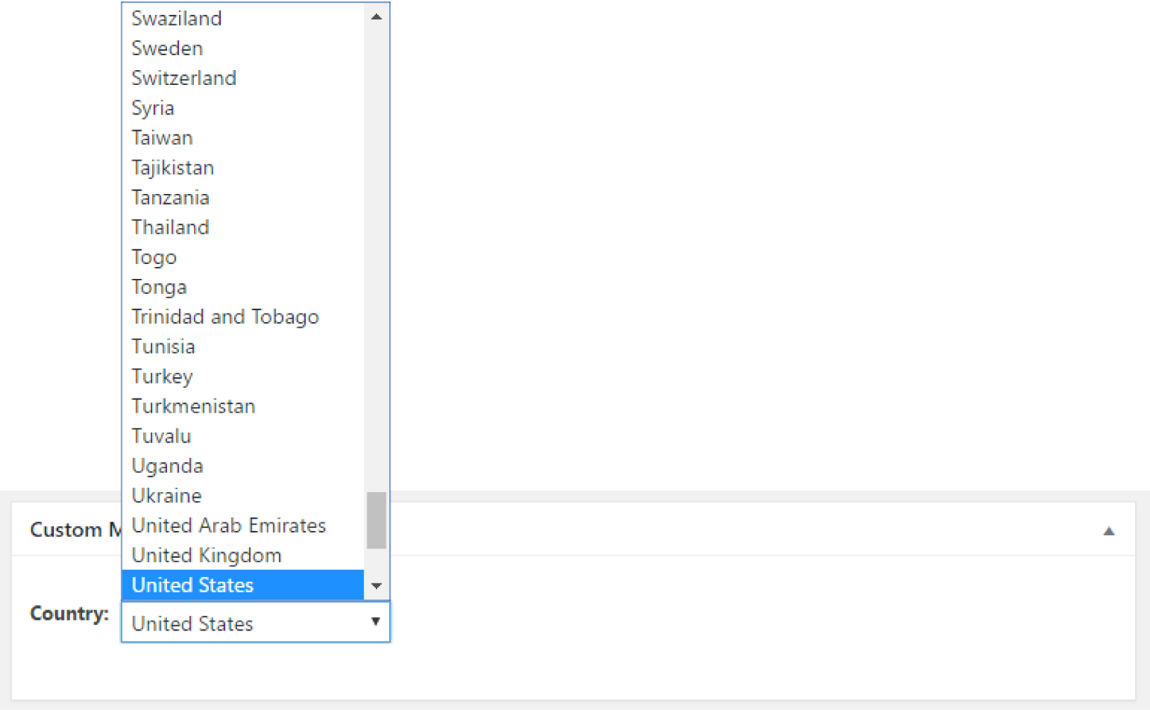 Country Select Field - Cozmoslabs