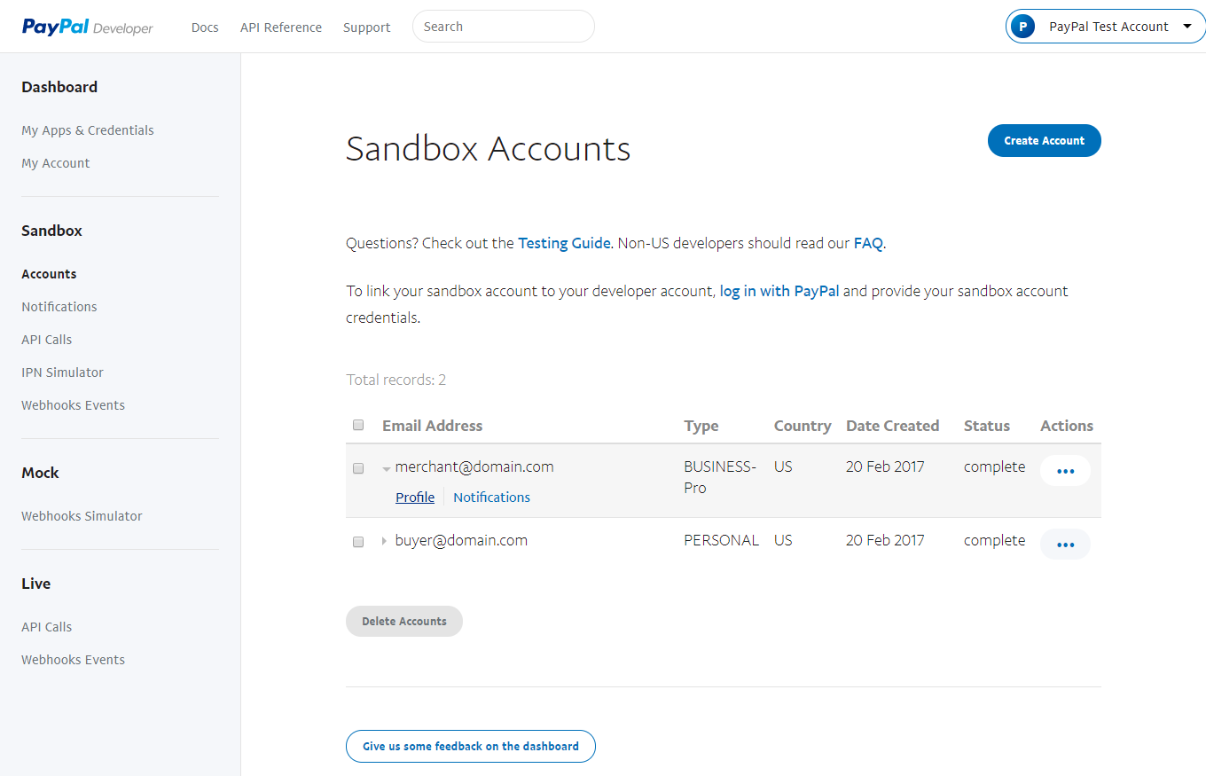 PayPal Pro and Express Checkout Test API Credentials - Cozmoslabs