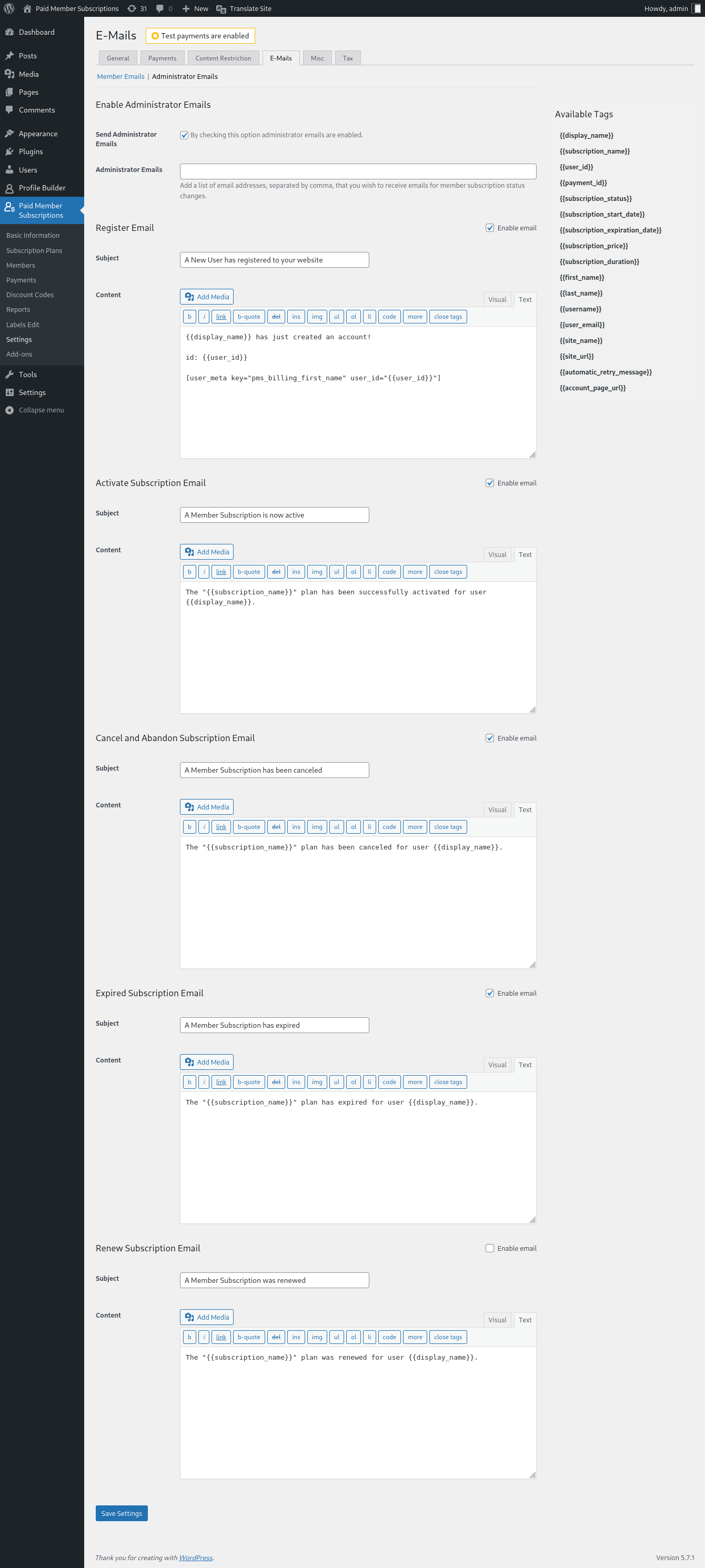 Administrator Emails - Cozmoslabs