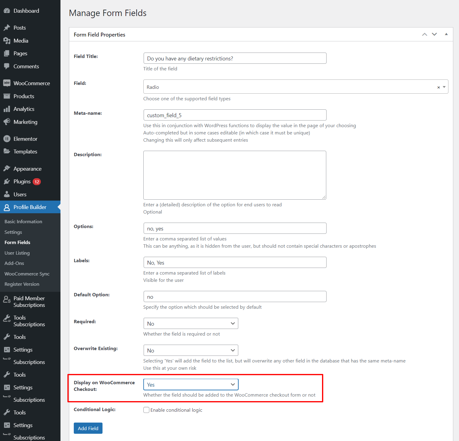 Add Woocommerce Conditional Logic Fields To Checkout Page