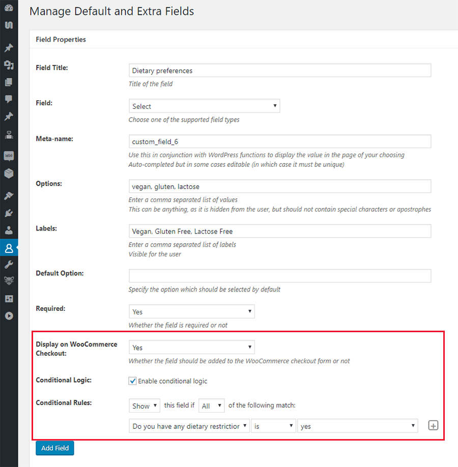 Add Woocommerce Conditional Logic Fields To Checkout Page