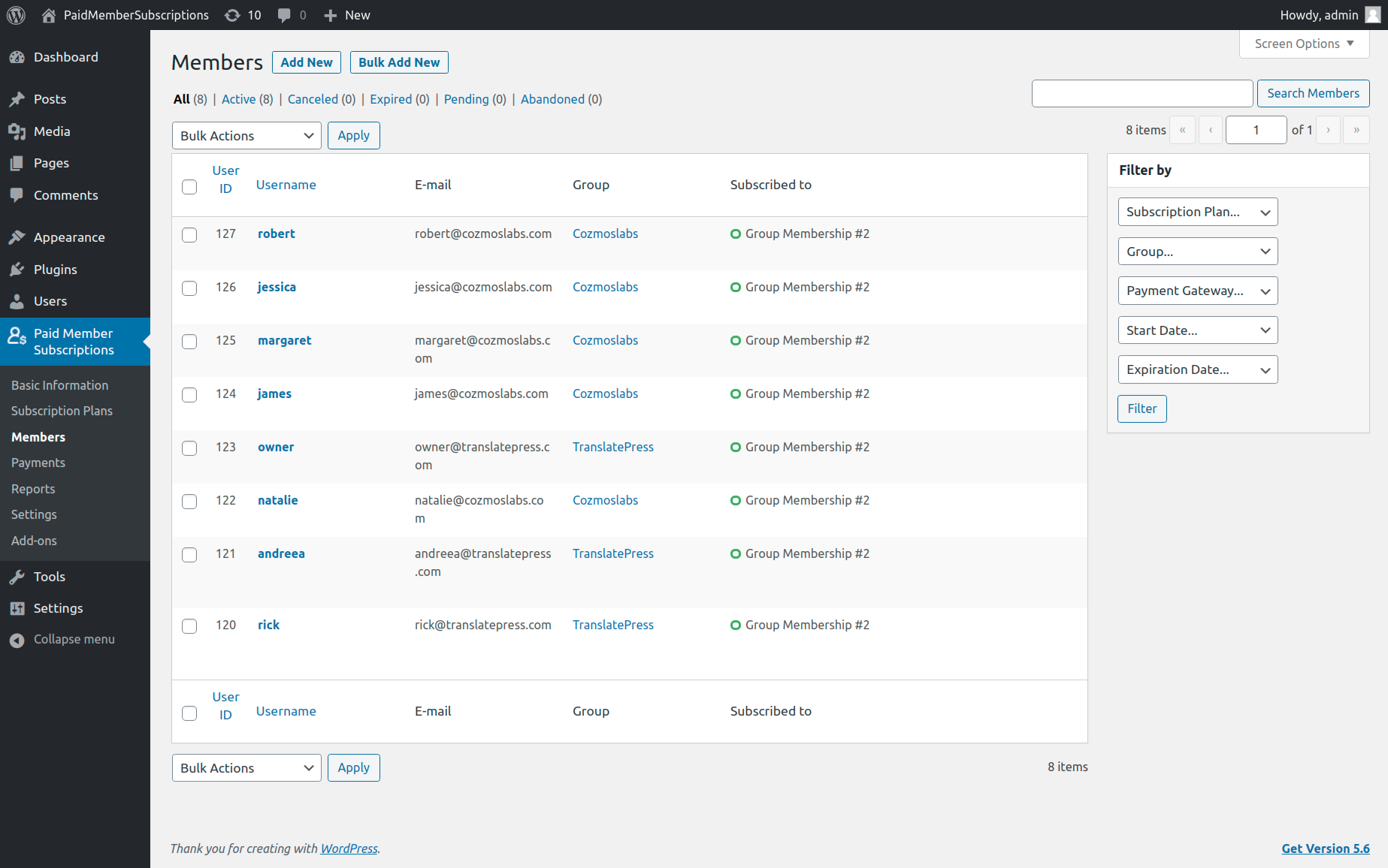 Group Memberships - Cozmoslabs