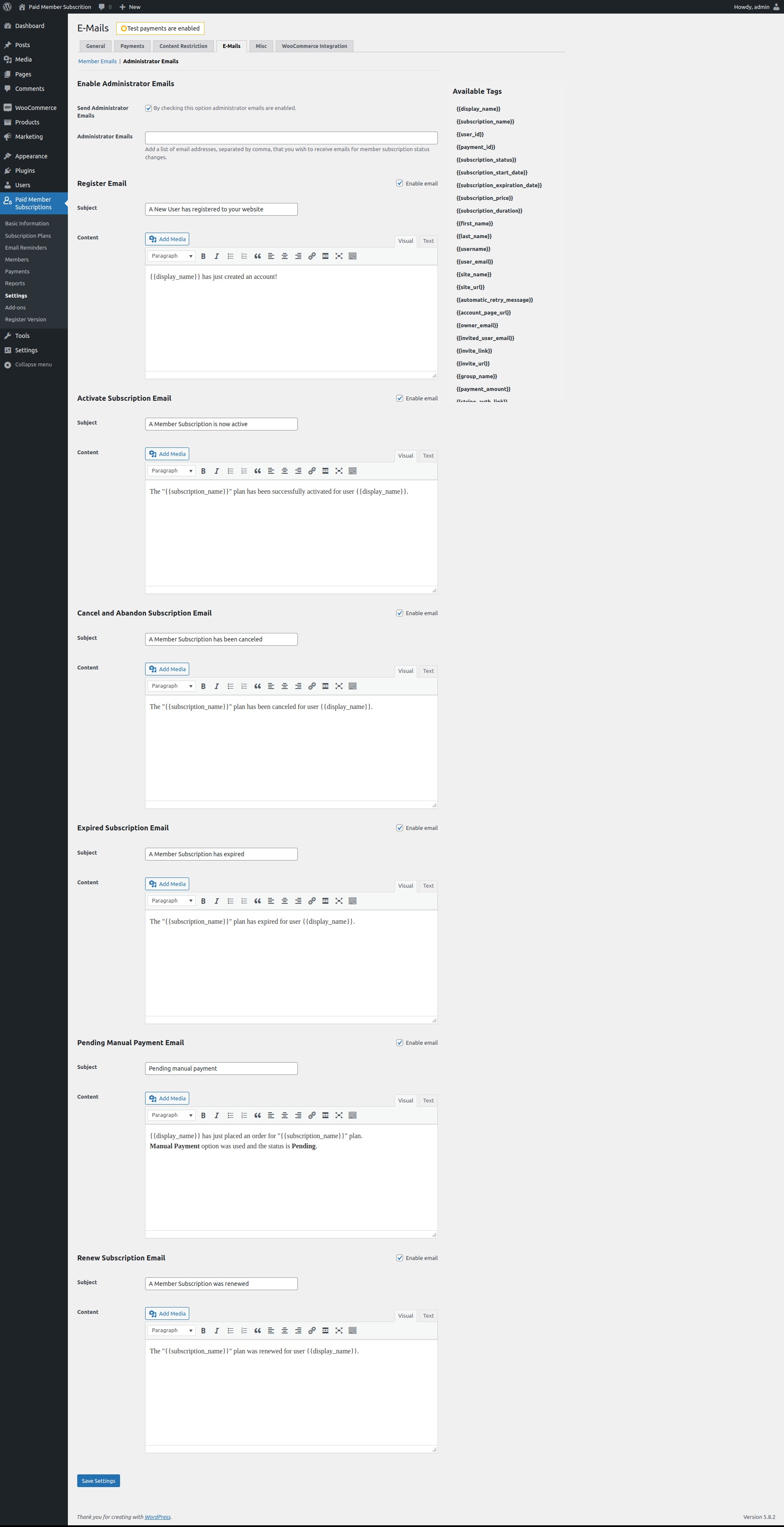 Administrator Emails