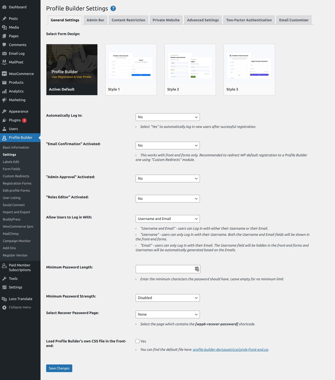 Profile Builder Settings