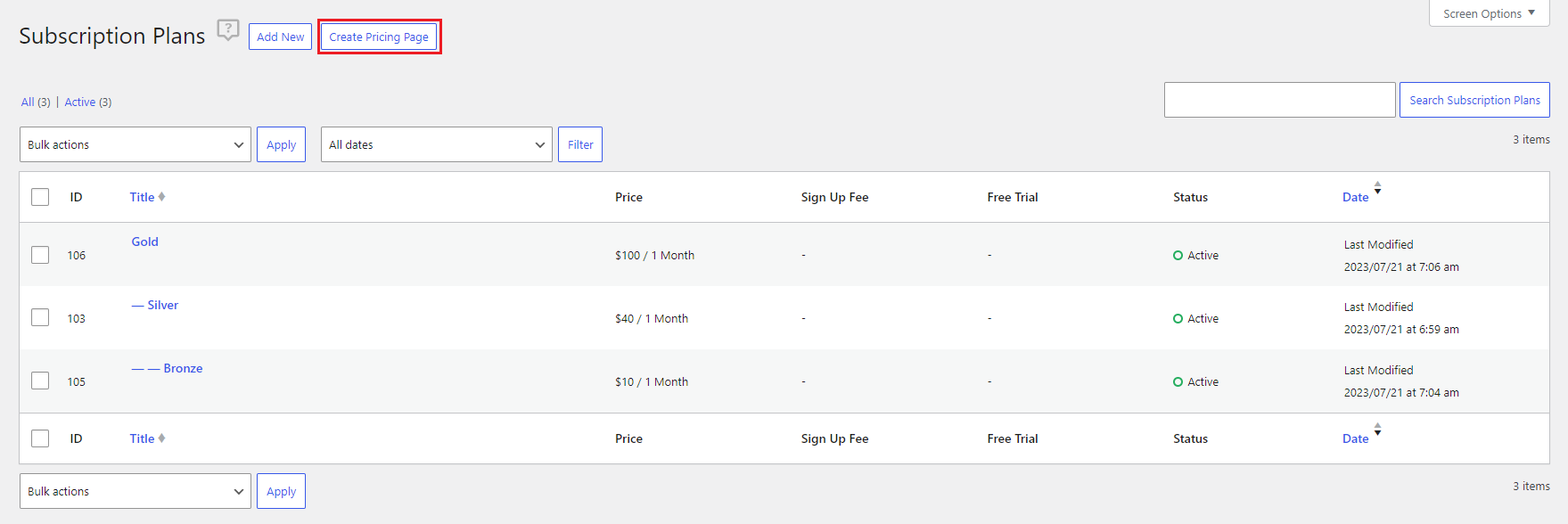 Pricing Page