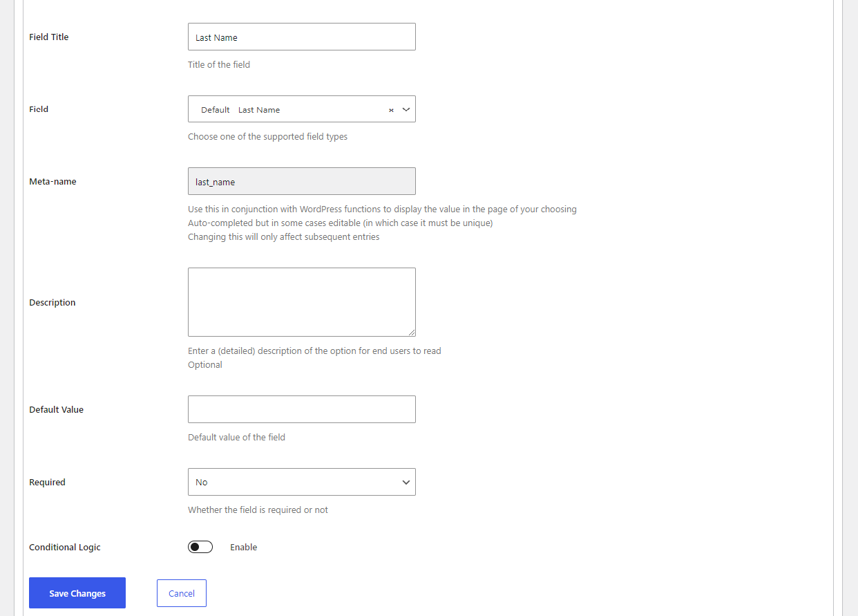 Default - Last Name Field